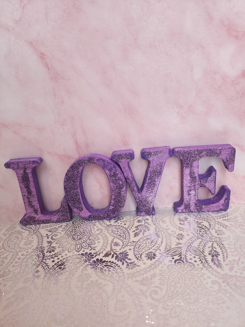 LOVE Block Letters for Bedroom Shelf Purple Decor Love Message for Her ...