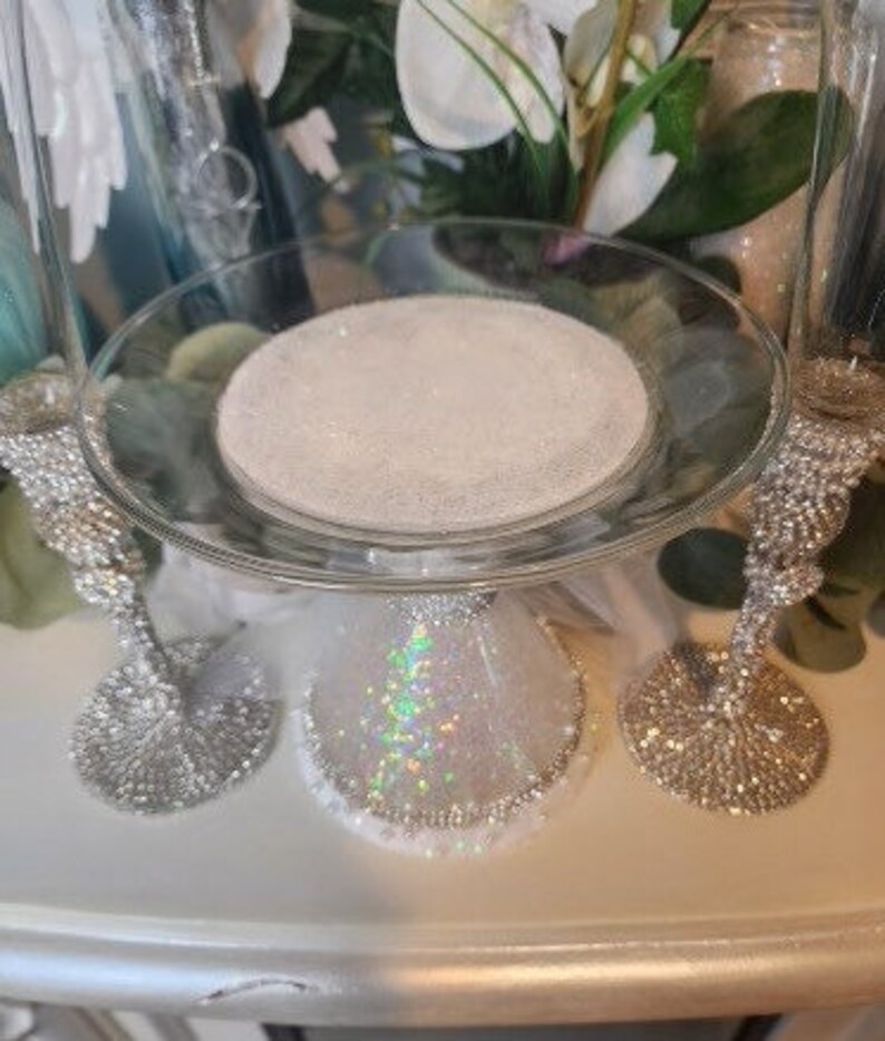 Wedding Dress Cake Stand With Rhinestone Toasting Glasses - Etsy