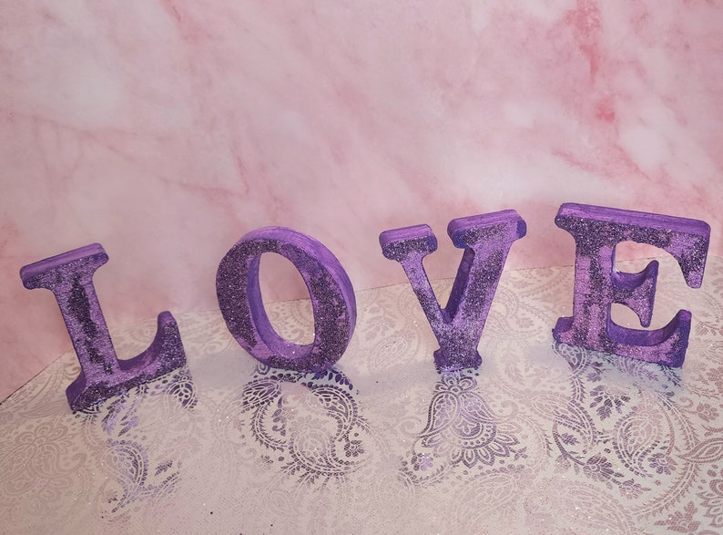 LOVE Block Letters for Bedroom Shelf Purple Decor Love Message for Her ...