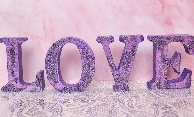Hand-painted Love Block Letters, Purple Shelf Decor, 12"l - Etsy