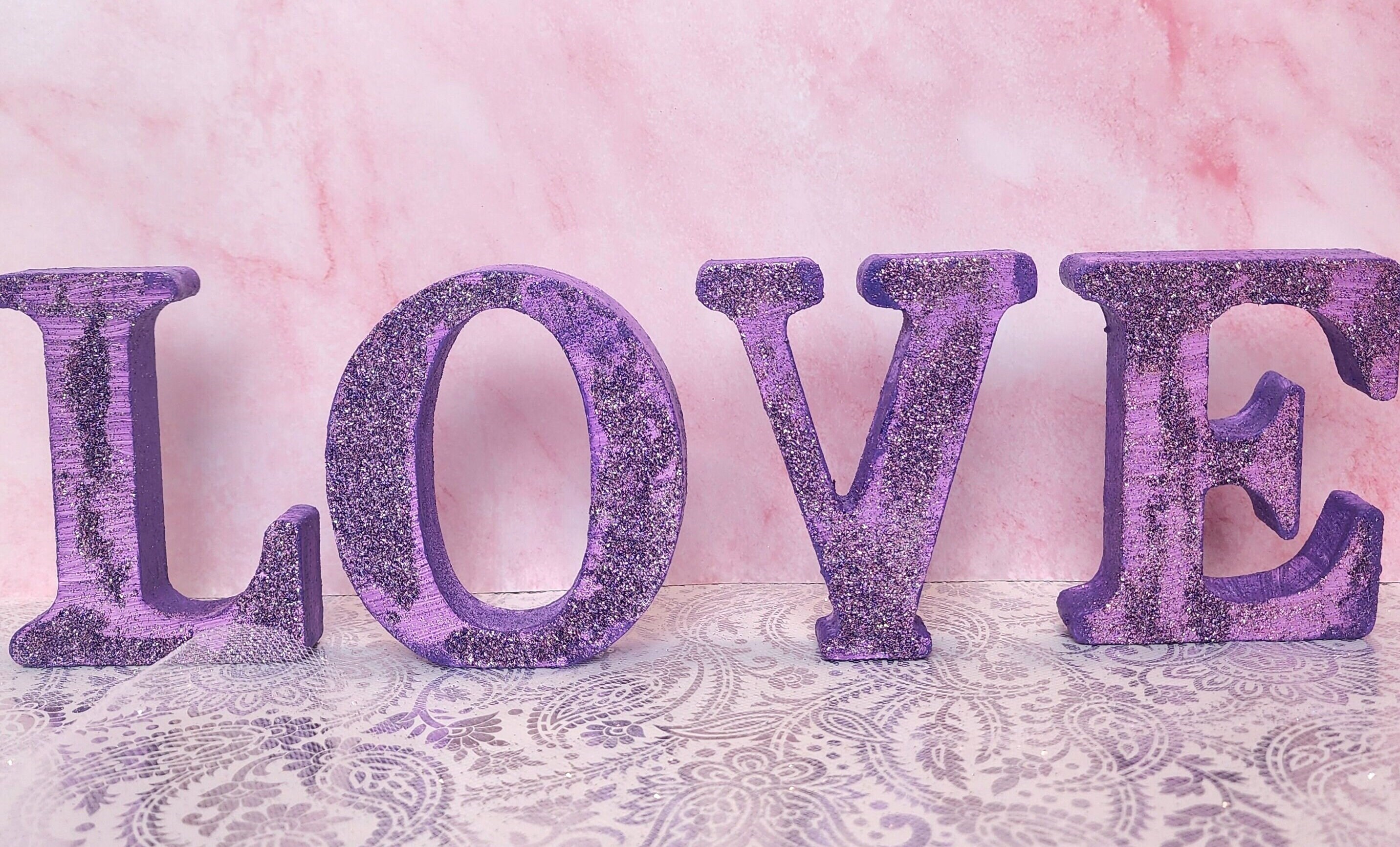 LOVE Block Letters for Bedroom Shelf Purple Decor Love Message for Her ...