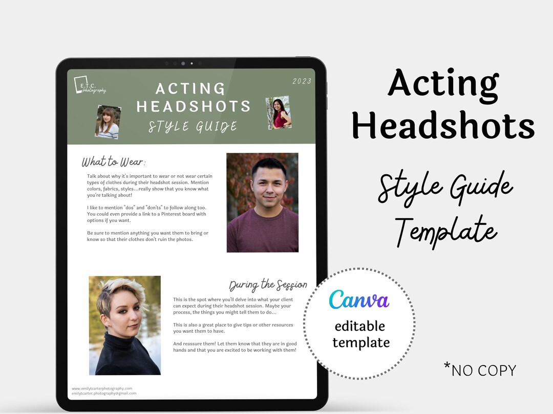 Acting Headshots Style Guide NO COPY | Digital Template, for ...