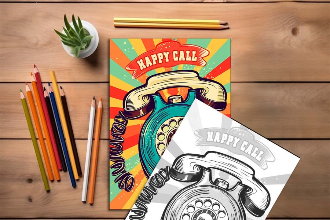 Happy Call Premium Coloring Page Printable Coloring Page - Etsy