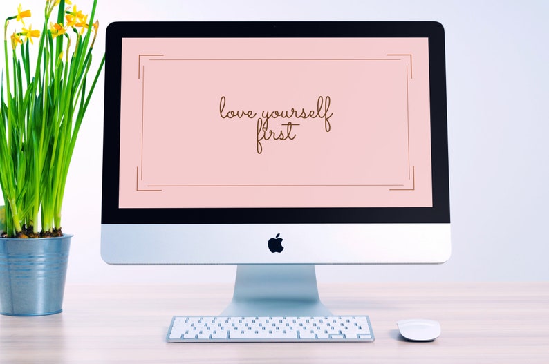 Love Yourself First Minimal Pink Desktop Wallpaper Motivational Quote ...