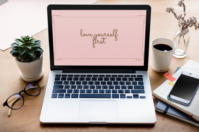 Love Yourself First Minimal Pink Desktop Wallpaper Motivational Quote ...