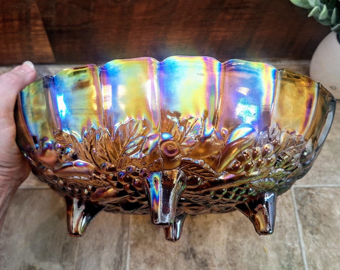 Vintage 1970s Gold Carnival Glass Center Bowl | Large Amber Oval Fruit ...