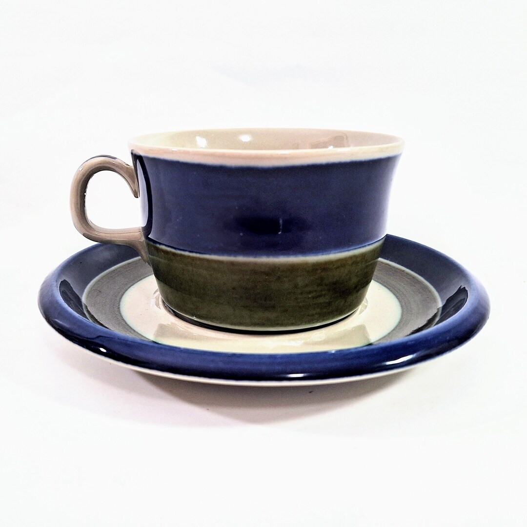 Set of 2 Mid Century Modern Coffee Cups | Indigo and Olive Cups With ...