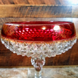 Vintage Ruby Red Diamond Glass Compote: 1940s Stemmed Bowl - Etsy