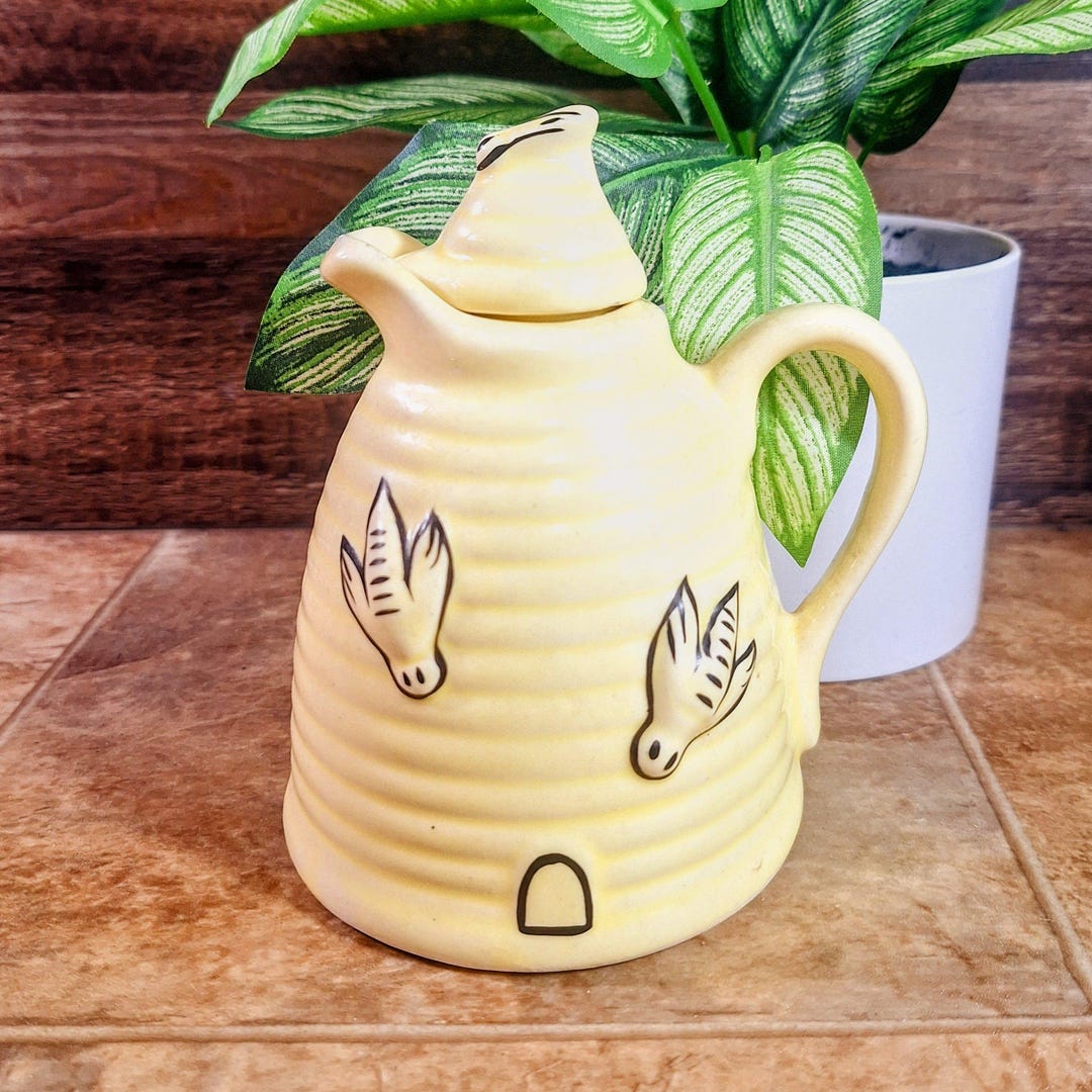 Vintage Ceramic Honey Pot | 1960s Honeybee Pitcher With Beehive Design ...
