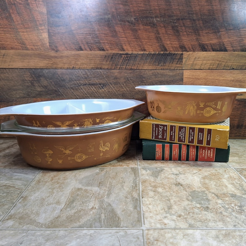 Set of 3 Vintage Pyrex Casserole Dishes Pyrex Early American Pattern ...