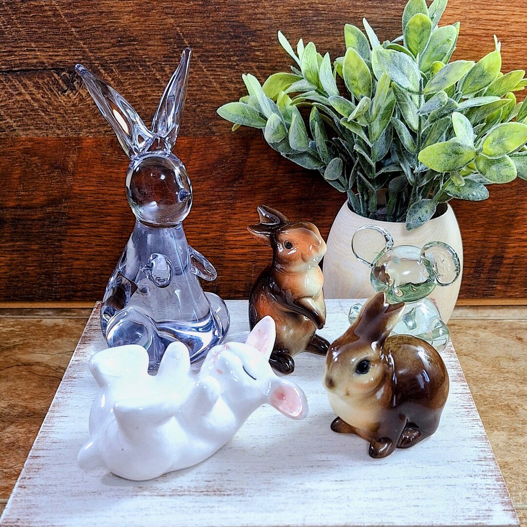 Vintage Animal Figurines: Goebel Bunnies & Handblown Glass Mouse - Etsy