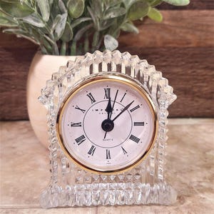 1980s Lead Crystal Mini Mantle Clock: Vintage Desk Decor - Etsy