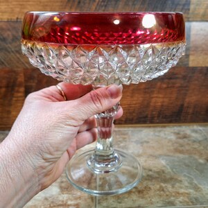 Vintage Ruby Red Diamond Glass Compote: 1940s Stemmed Bowl - Etsy