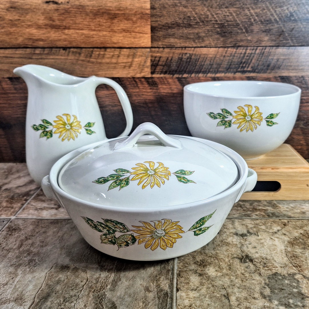 Vintage Yellow Kitchen Serving Set | 1950s Casserole, Bowl, Pitcher ...