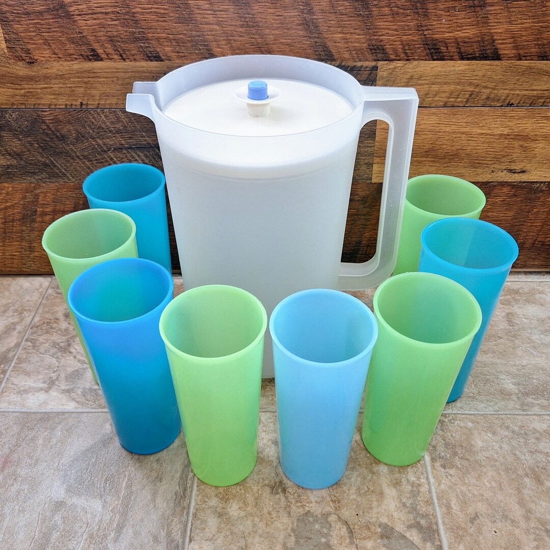 Set of 8 Vintage Tupperware Tumblers and Pitcher 1980s 16-oz Tumblers ...