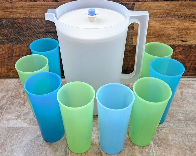 Set of 8 Vintage Tupperware Tumblers and Pitcher 1980s 16-oz Tumblers ...