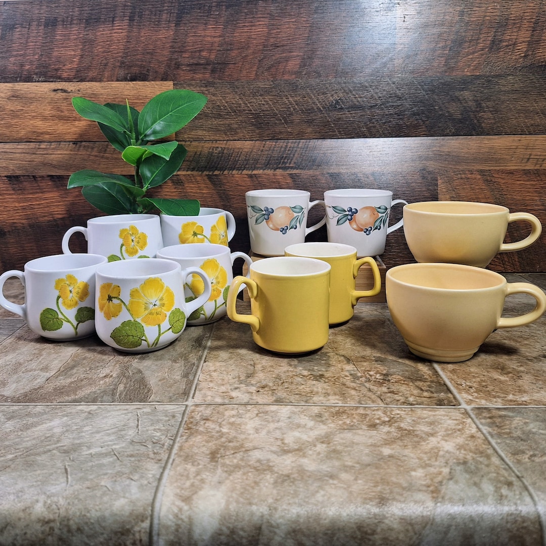 Vintage Yellow Mugs: Mid-century Kitchen Coffee & Tea - Etsy