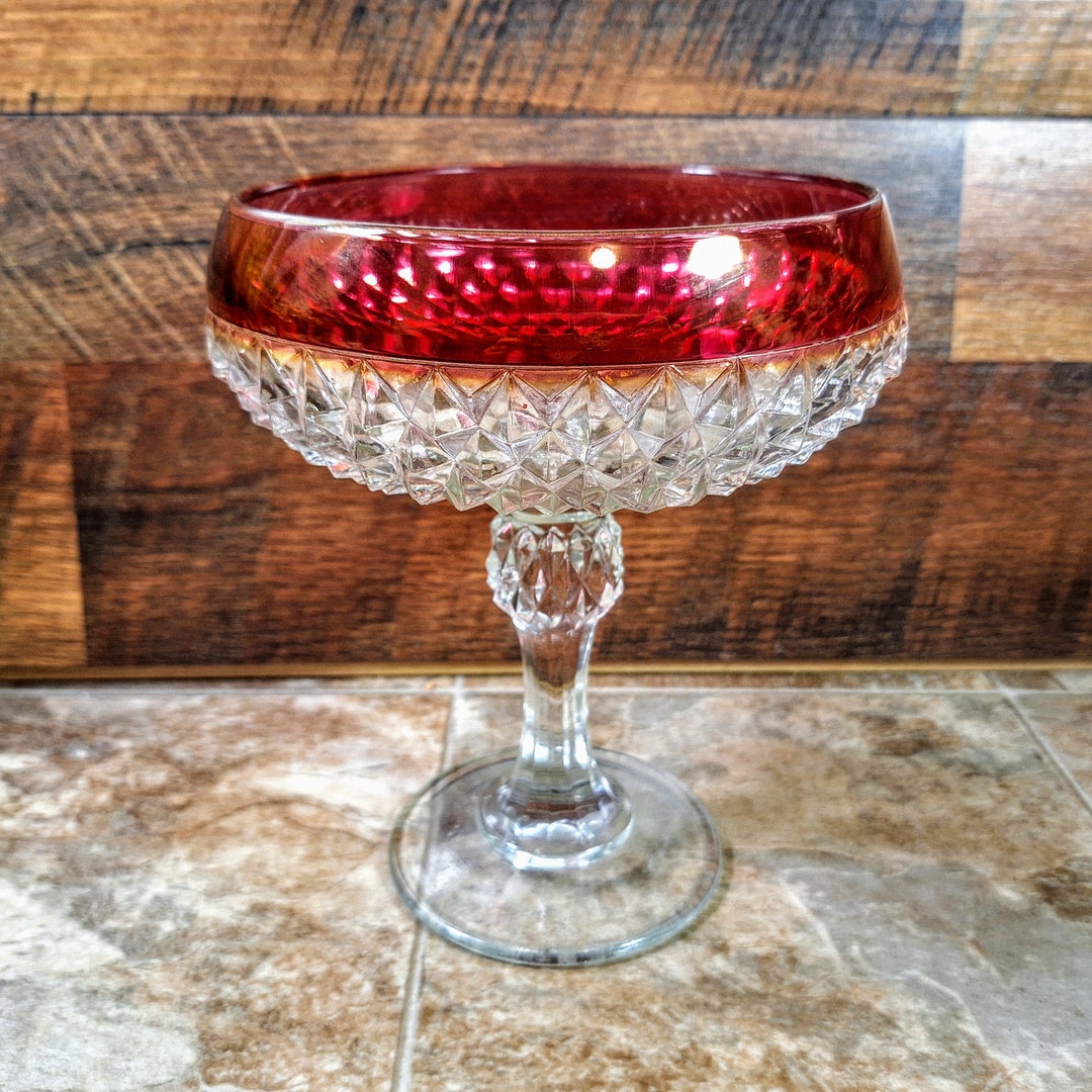 Vintage Ruby Red Diamond Glass Compote: 1940s Stemmed Bowl - Etsy