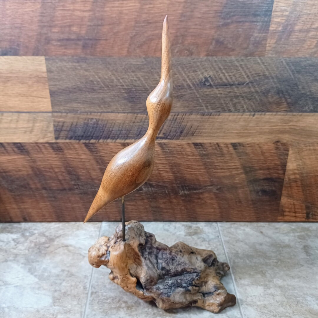 Mid Century Modern Carved Wood Sandpiper With Driftwood Base - Etsy