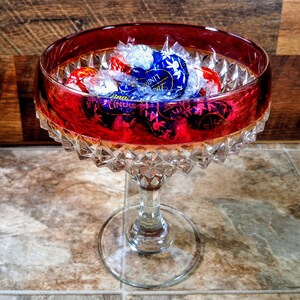 Vintage Ruby Red Diamond Glass Compote: 1940s Stemmed Bowl - Etsy