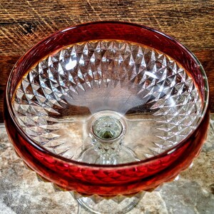Vintage Ruby Red Diamond Glass Compote: 1940s Stemmed Bowl - Etsy