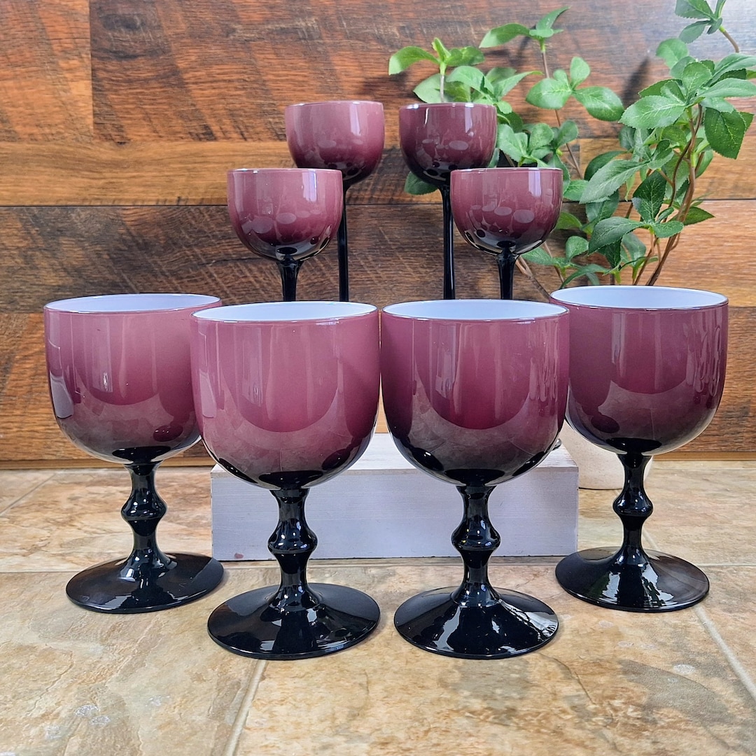 Set of 8 MCM Carlo Moretti Hand Blown Stemware Amethyst Wine/cordial ...