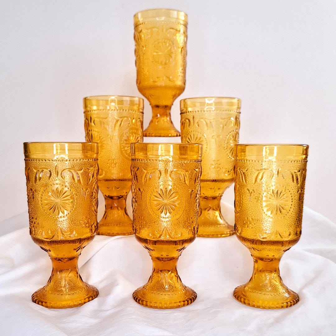 Vintage Amber Glass Water Goblets - 1970s Brockway Concord - Set of 6 ...