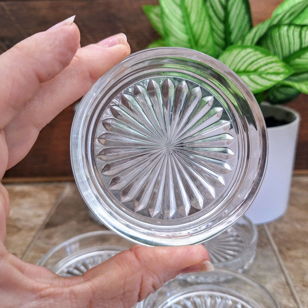 Set of 11 Vintage Starburst Cut Glass Coasters MCM Clear Glass ...