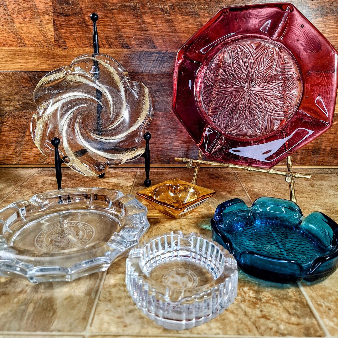 Vintage Art Glass Ashtray: 1970s Amber, Rose, Clear Crystal - Etsy