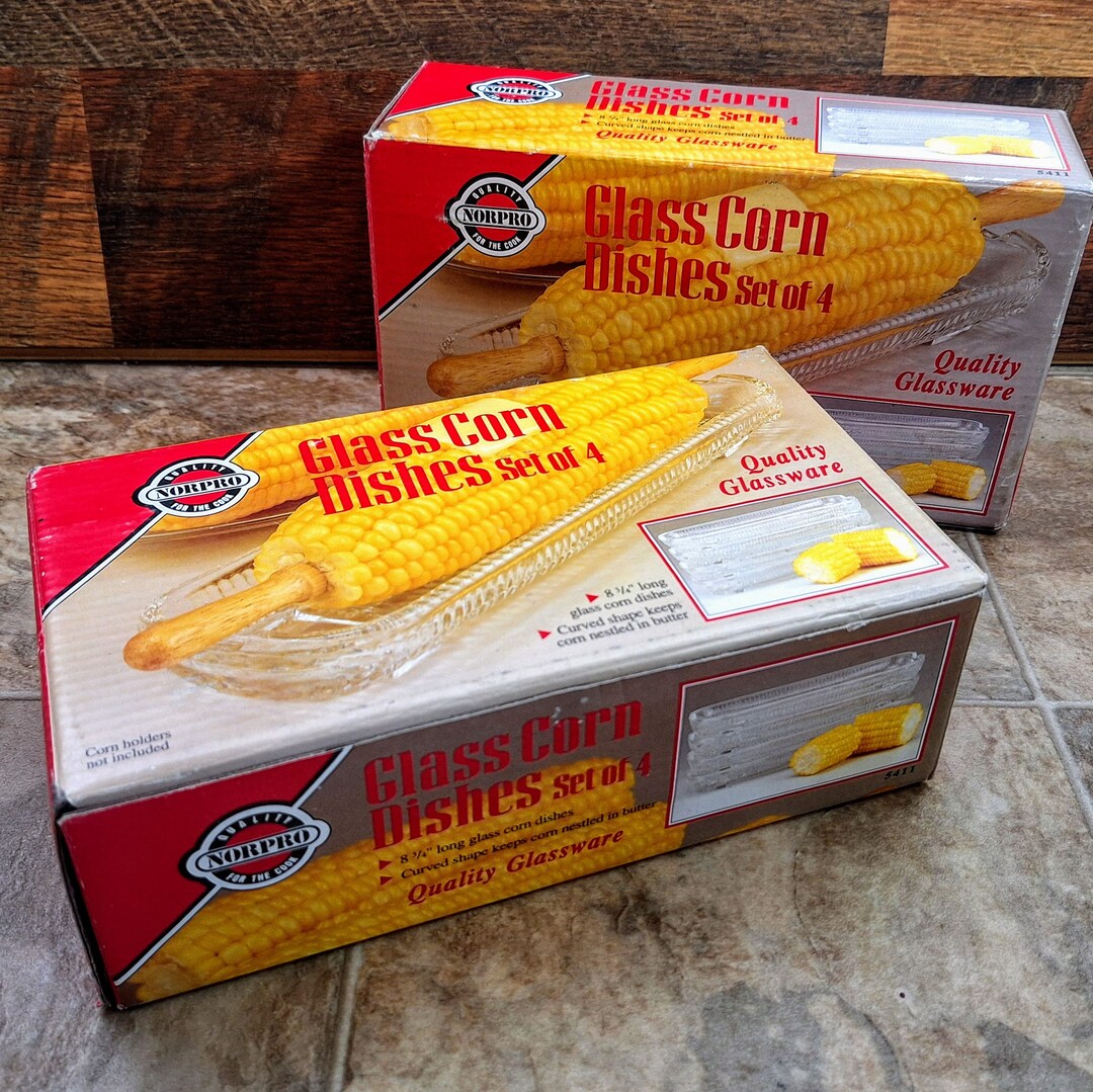 Vintage Glass Corn on the Cob Dish Set | 1970s Set of 8 Glass Corn on ...
