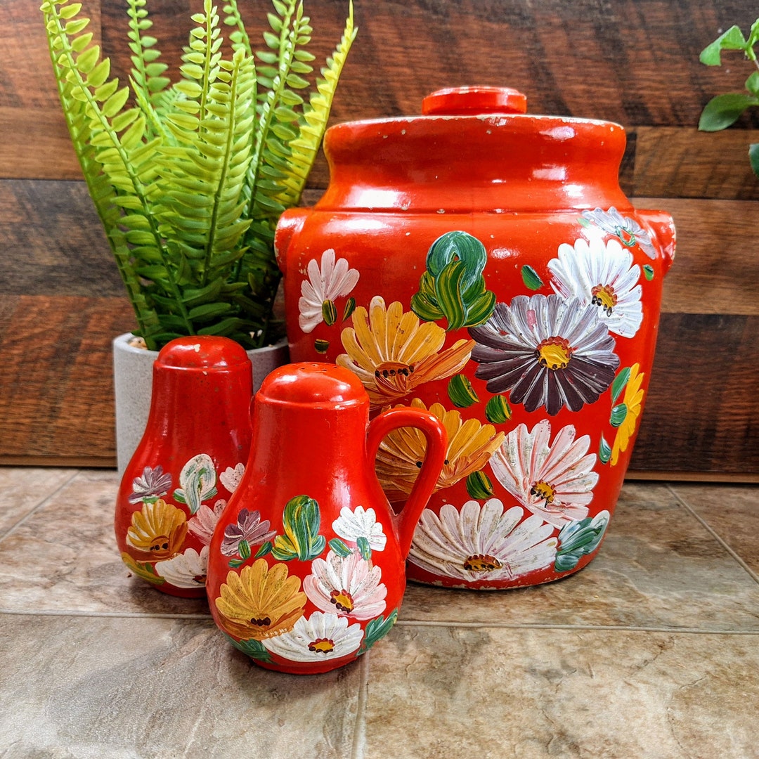 MCM Ceramic Orange Cookie Jar With Salt & Pepper | Vintage 1930s Harper ...