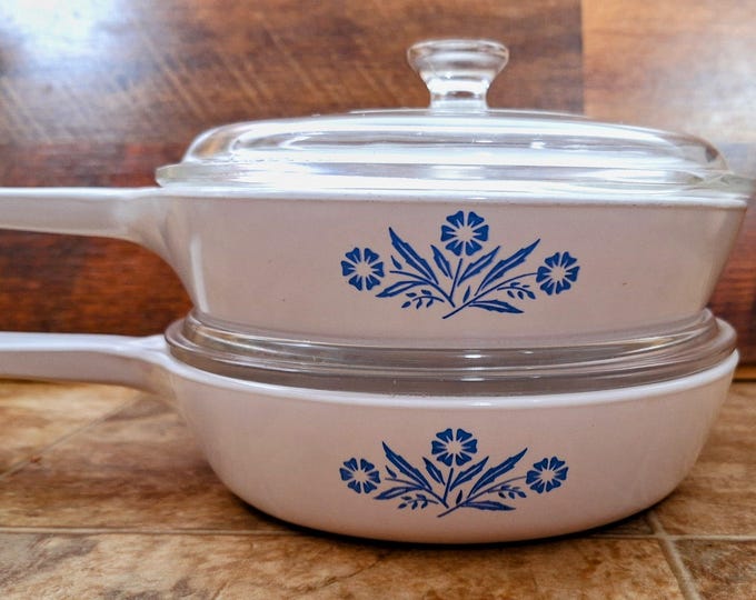 Set of 2 Vintage Corning Ware Skillets | Cornflower Blue Saucepans With ...