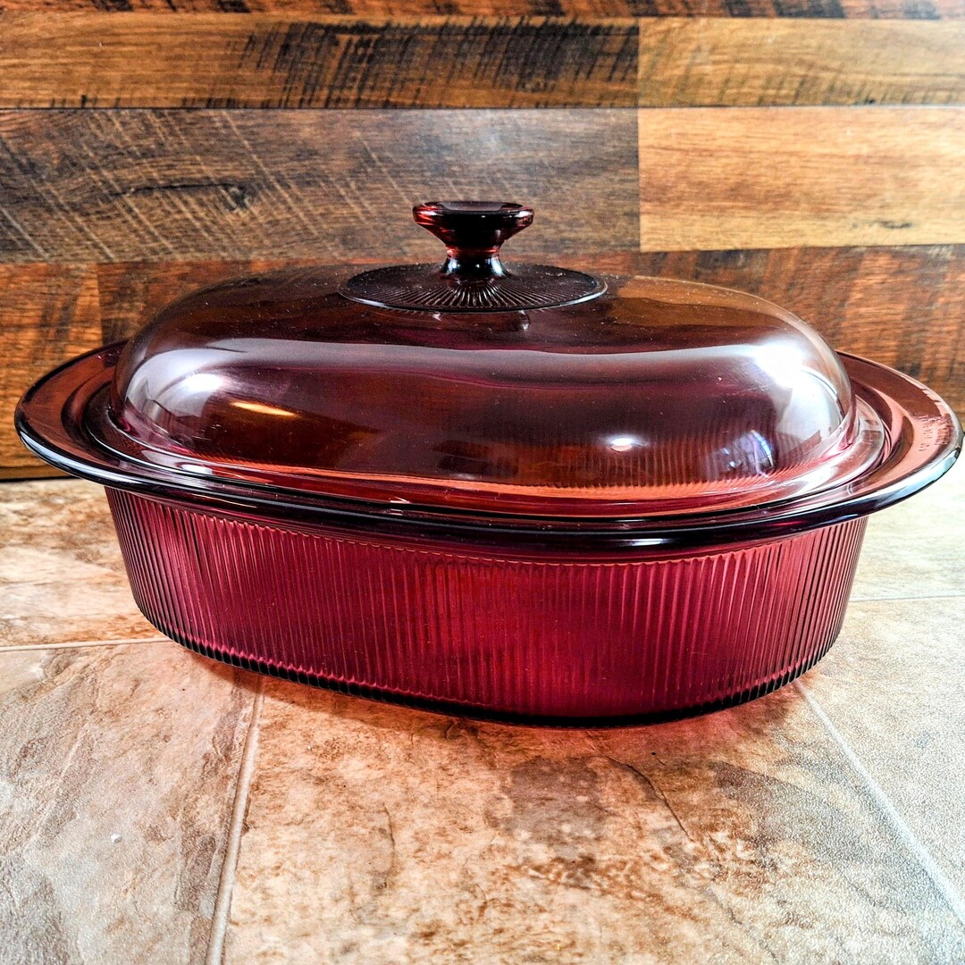 Vintage Cranberry Corning Visions 4 Qt Roasting Pan With Lid 1990s ...