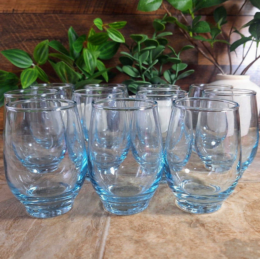 Set of 12 Vintage Libbey Glass Tempo Aqua Juice Glasses | MCM 1950s Light Blue Tinted Small ...