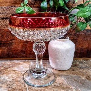 Vintage Ruby Red Diamond Glass Compote: 1940s Stemmed Bowl - Etsy