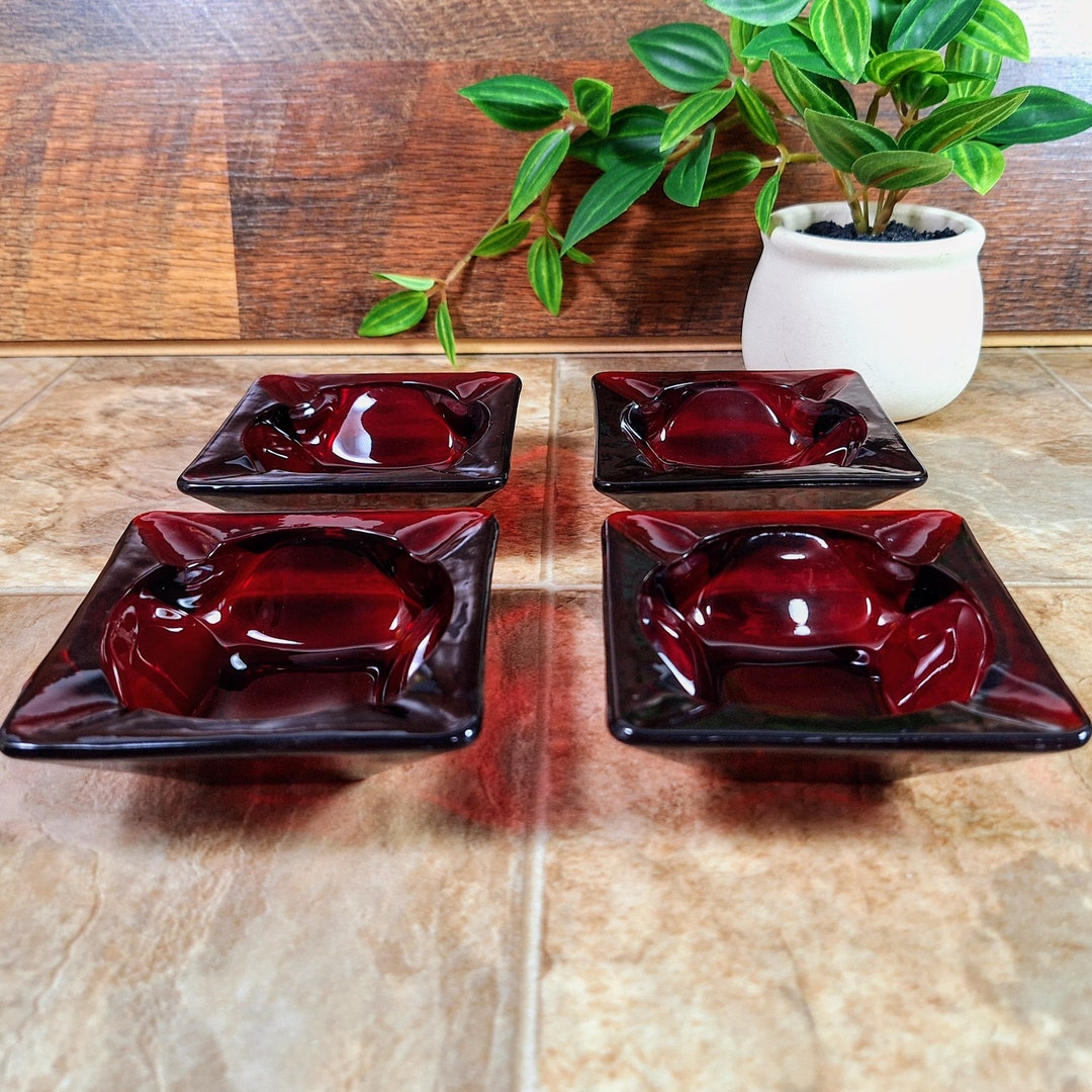 Set of 4 Vintage Royal Ruby Ashtrays | 1940s MCM Anchor Hocking Heavy ...