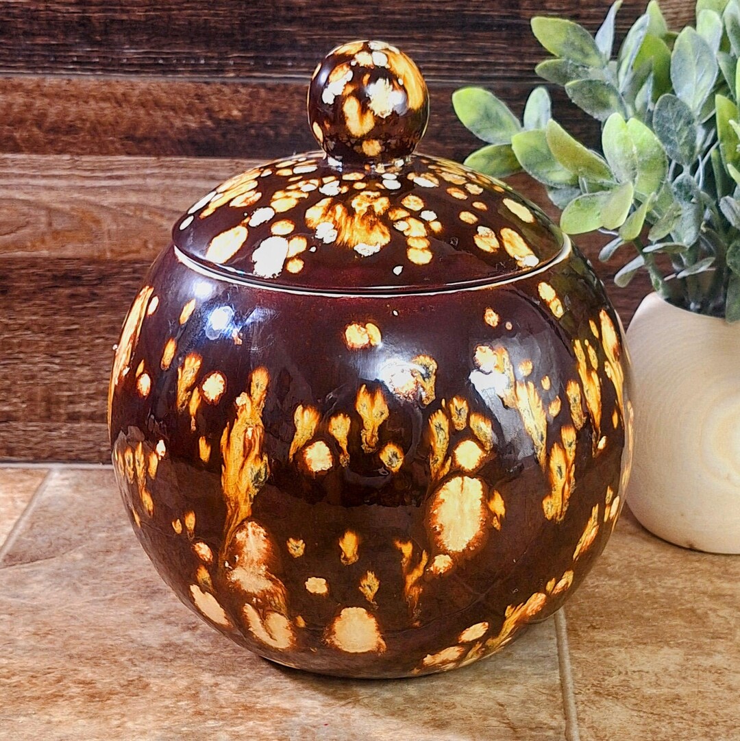 Vintage Arnels Ceramic Cookie Jar: 1970s Calico Glaze Sphere - Etsy