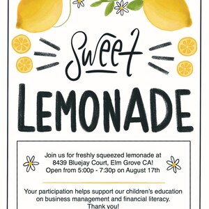 Lemonade Stand Flyer, Lemonade Invitation, Kids Summer Activity ...