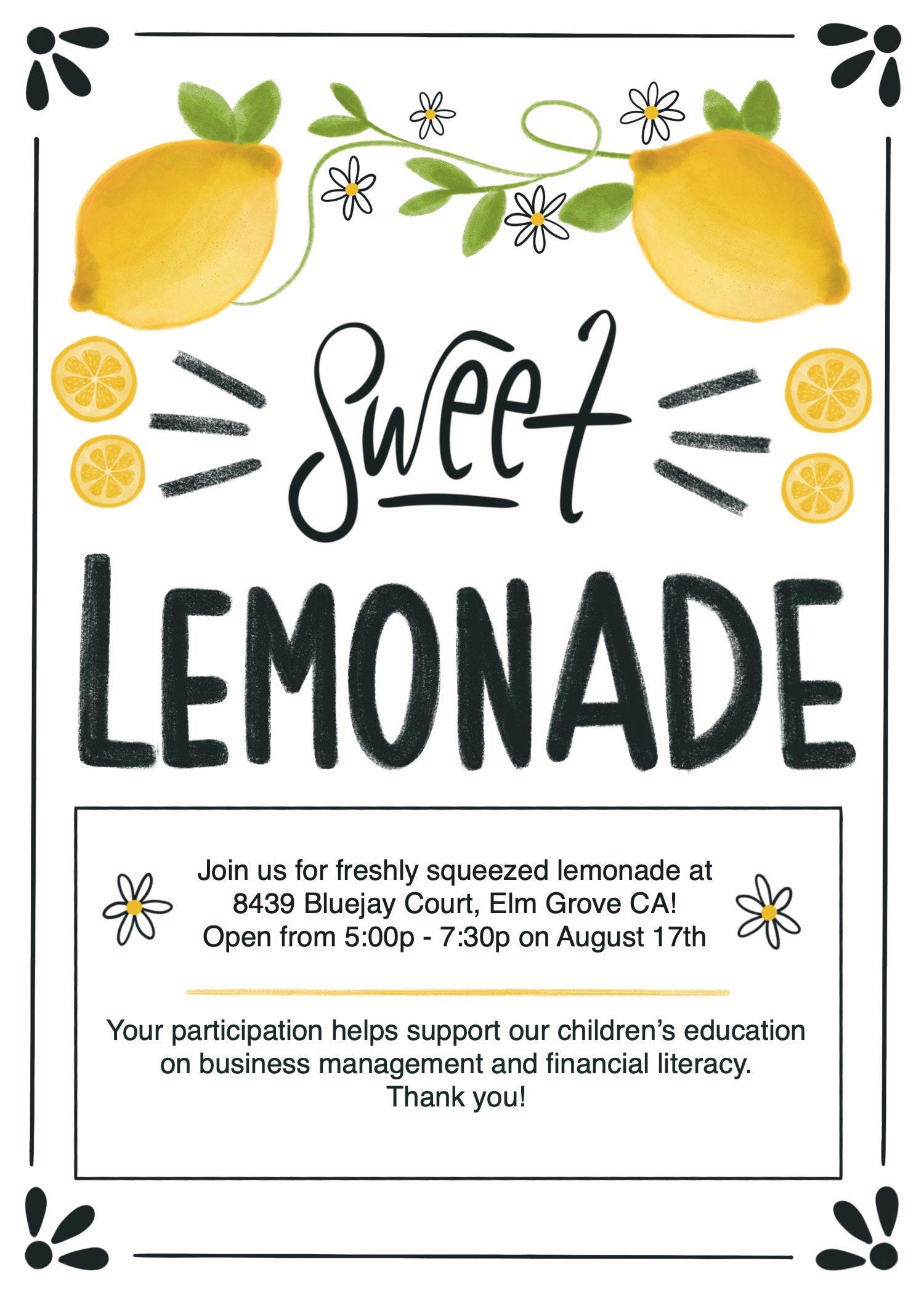 Lemonade Stand Flyer, Lemonade Invitation, Kids Summer Activity ...