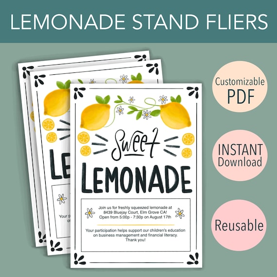 Lemonade Stand Flyer Lemonade Invitation Kids Summer - Etsy