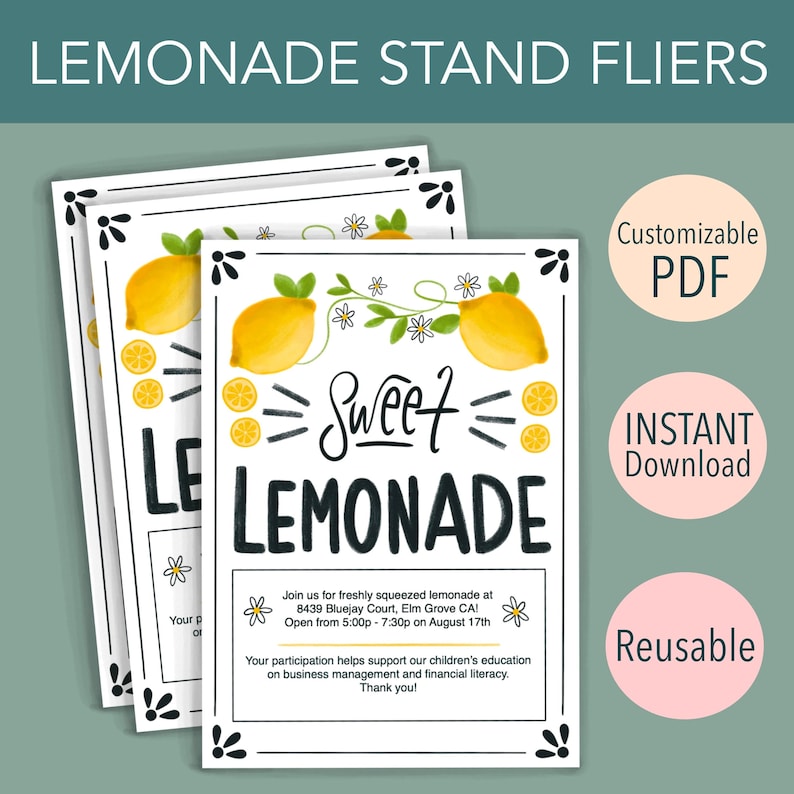 Lemonade Stand Flyer, Lemonade Invitation, Kids Summer Activity ...