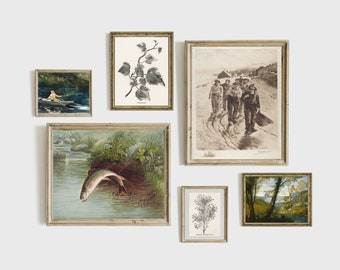 Art for Print Fishing Gallery Wall Set of 8 Rustic Wall Decor Living ...