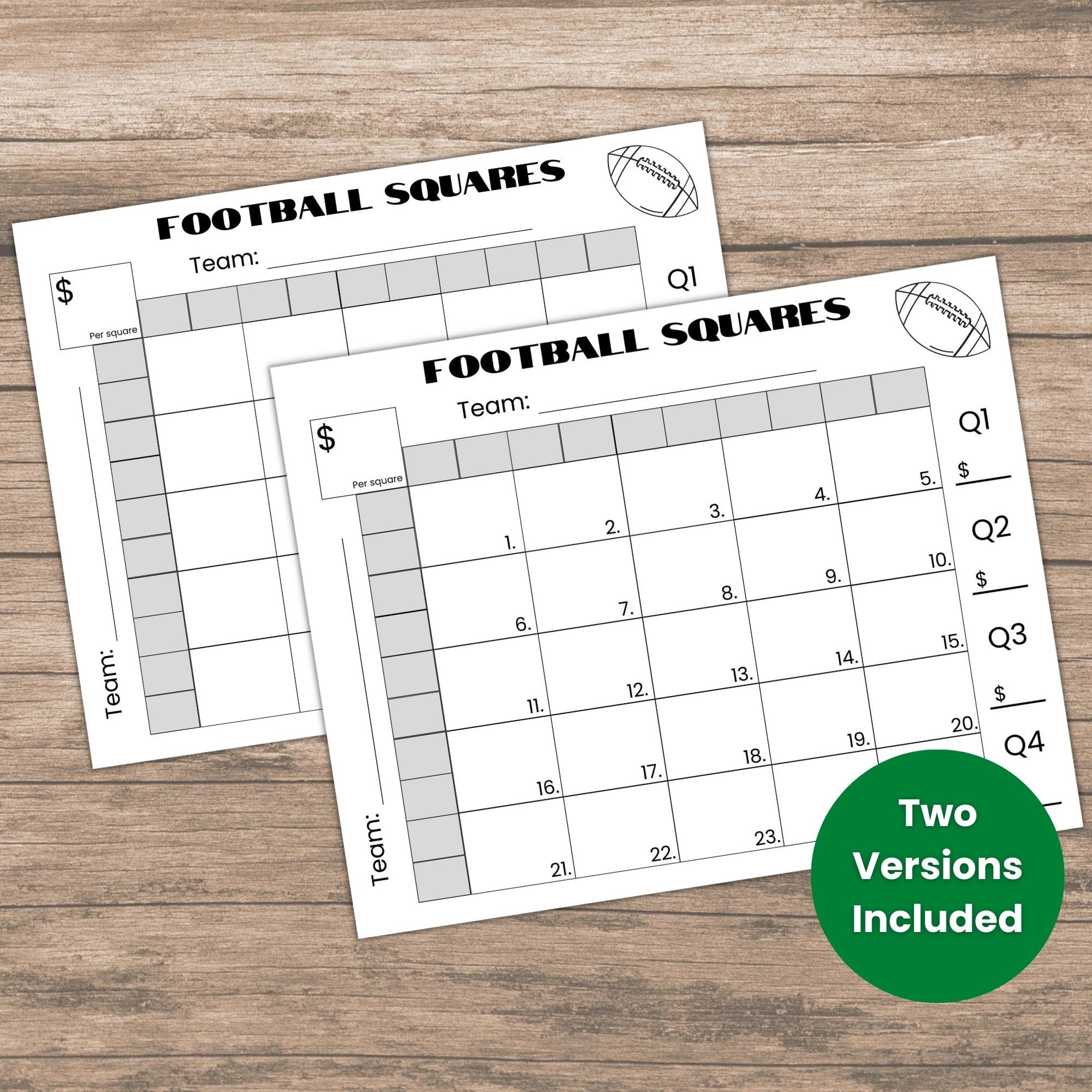 25 Squares Football Squares Game Printable, Football Fundraiser ...