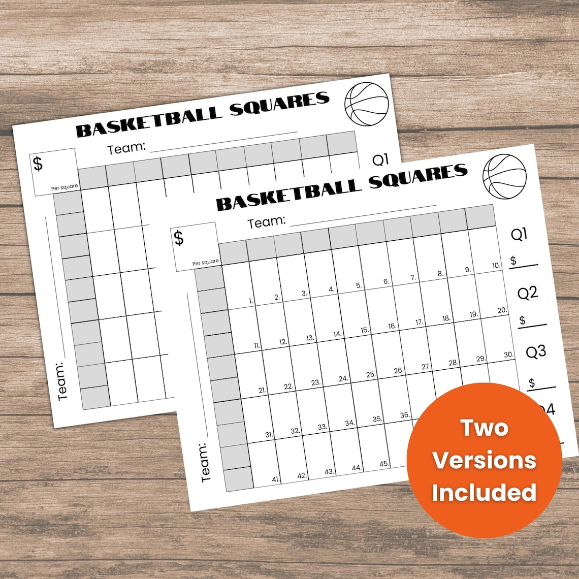 Basketball Squares Game, 50 Squares Game, Basketball Fundraiser ...