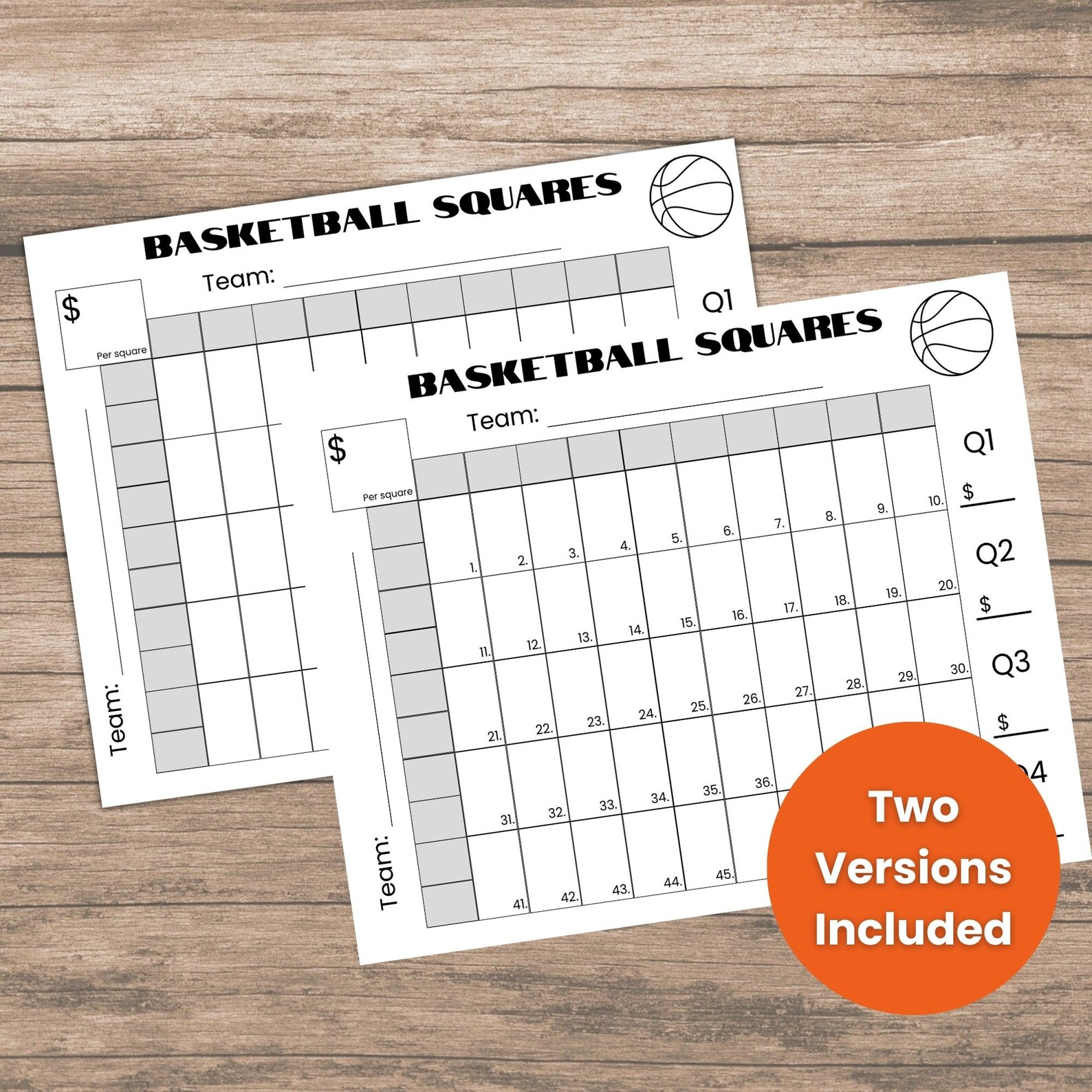 Basketball Squares Game, 50 Squares Game, Basketball Fundraiser ...