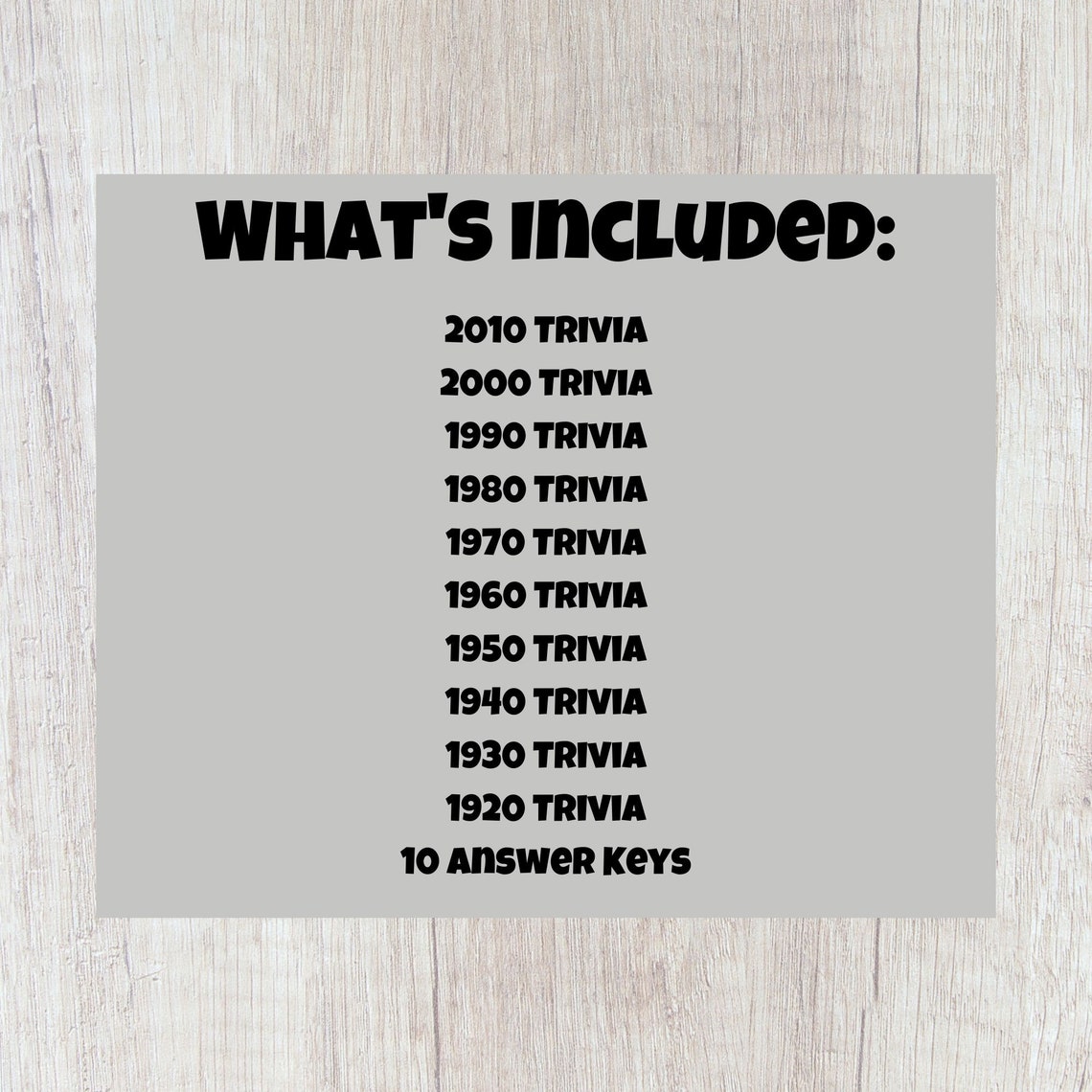 Decades Trivia Game Trivia Questions Pub Trivia Adult - Etsy
