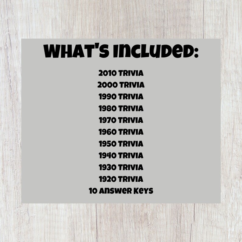 Decades Trivia Game Trivia Questions Pub Trivia Adult - Etsy