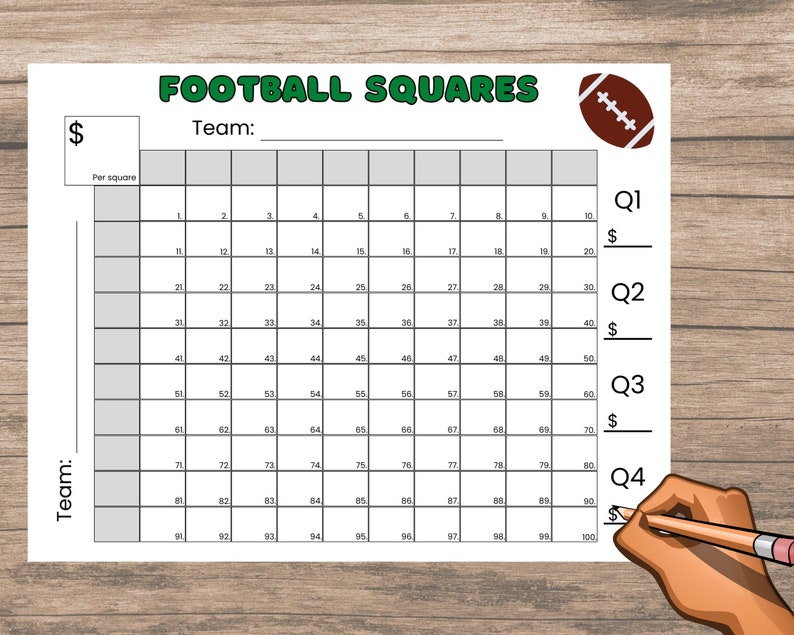 Football Squares Game Printable With Color Football - Etsy