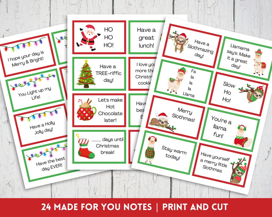 Christmas Lunch Box Notes for Kids Winter Lunchbox Notes - Etsy