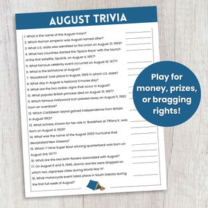 August Trivia Game, Summer Trivia, Trivia Night, Trivia Game for Kids ...